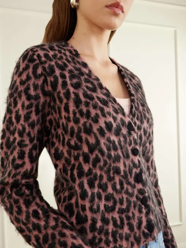 MOTHER The Baby Peek-a-boo Animal Print Mohair & Wool Blend Cardigan - Leopard Print