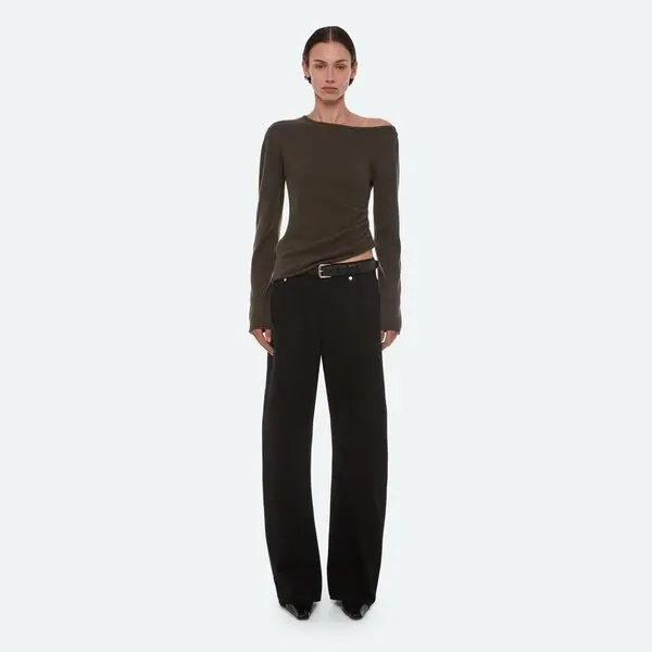 Helmut Lang Draped Asymmetric Wool Top - Gourd