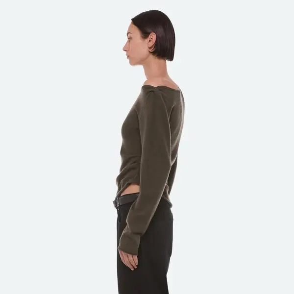 Helmut Lang Draped Asymmetric Wool Top - Gourd