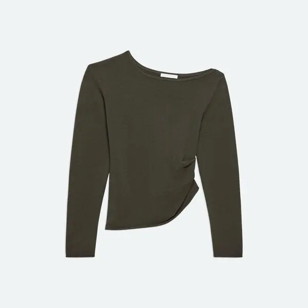 Helmut Lang Draped Asymmetric Wool Top - Gourd