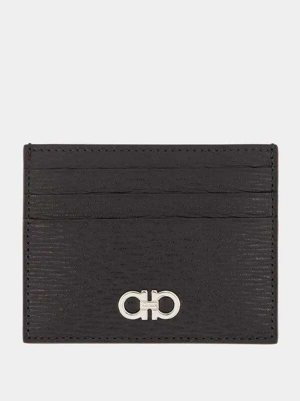 FERRAGAMO Black Gancini Card Holder - Red