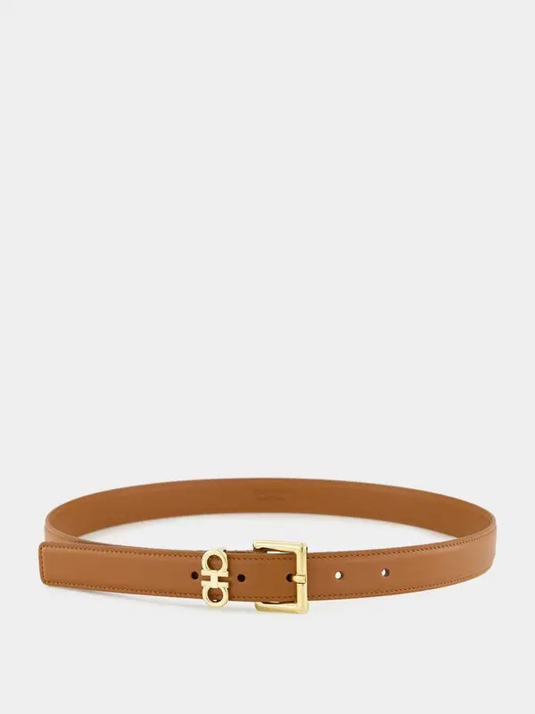 FERRAGAMO Cognac Leather Gancini Belt - Brown