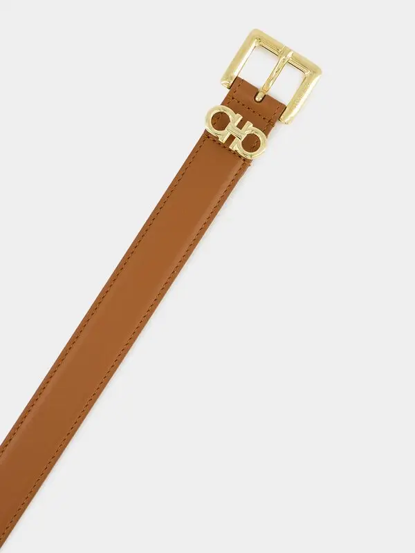 FERRAGAMO Cognac Leather Gancini Belt - Brown