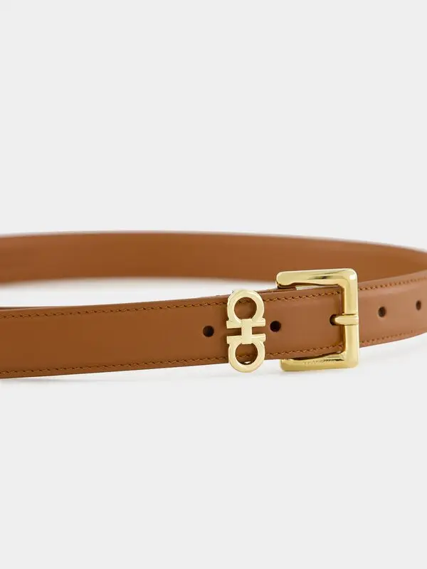 FERRAGAMO Cognac Leather Gancini Belt - Brown