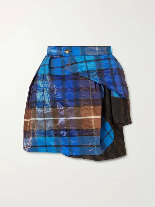 VIVIENNE WESTWOOD Zora Asymmetric Pleated Checked Twill Mini Skirt - Blue