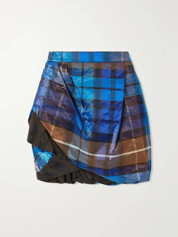 VIVIENNE WESTWOOD Asymmetric Pleated Checked Twill Mini Skirt - Blue