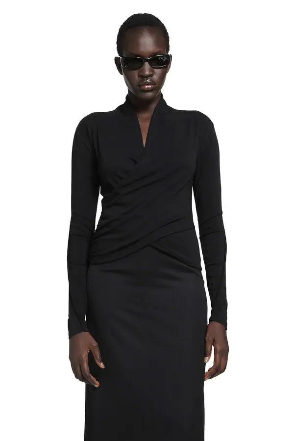 THOM KROM Stretch Cotton Modal Wrap Top