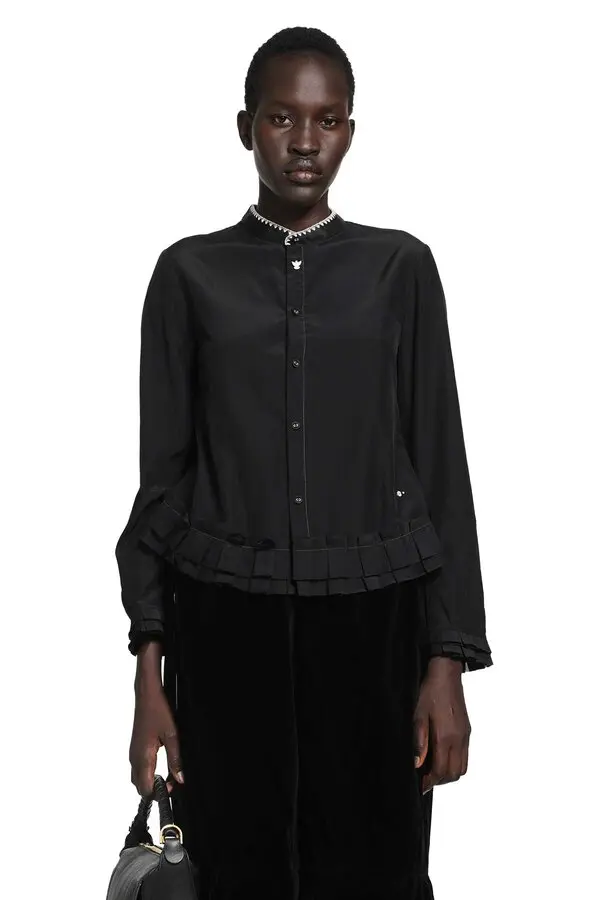RENLI SU Fitted Blouse With Pleated Hem And Cuffs