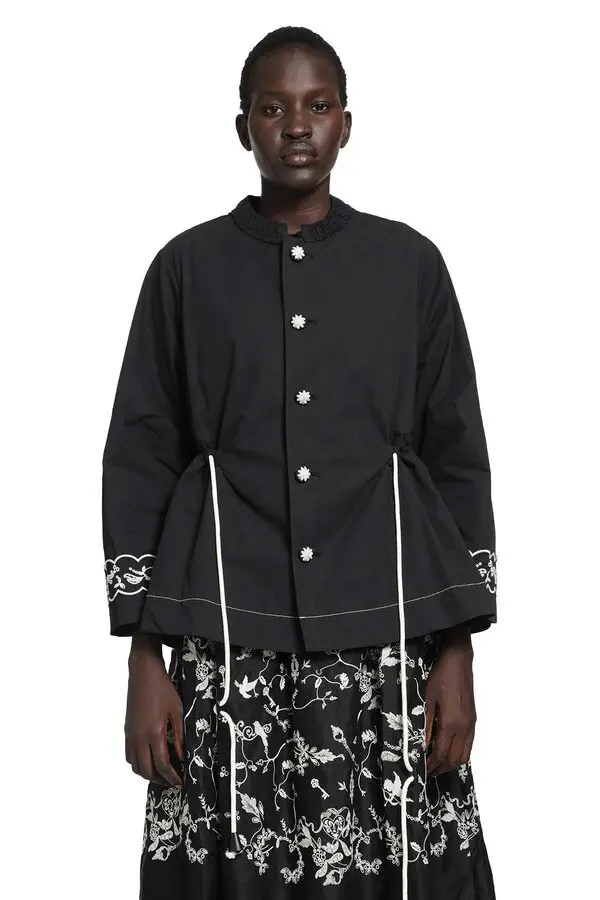 RENLI SU Short Embroidered Cotton Poplin Trench Coat