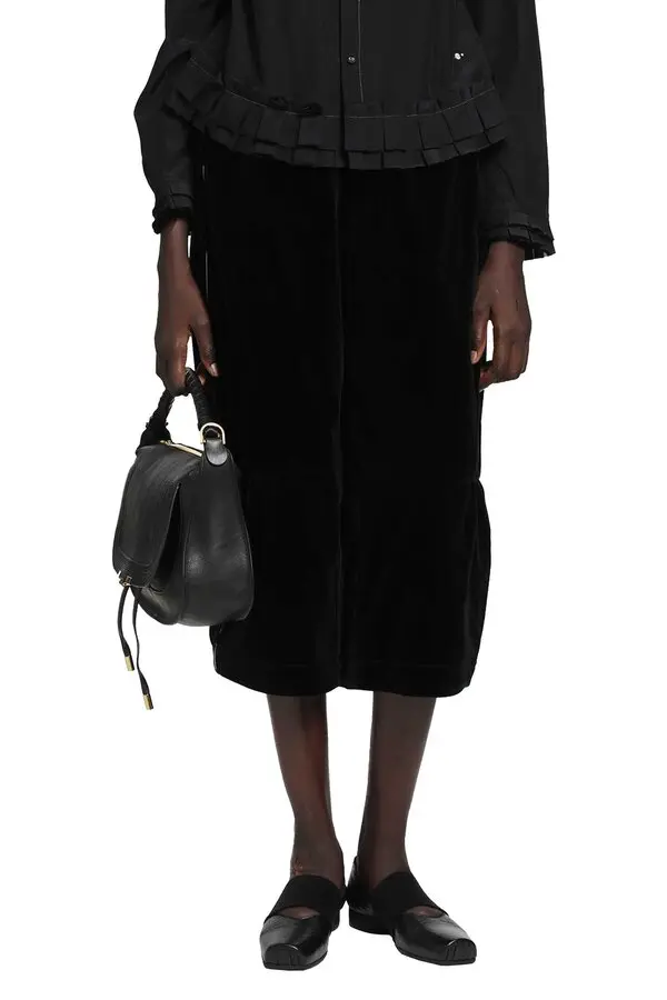 RENLI SU Cropped Velvet Wide-leg Trousers With Contrast Piping