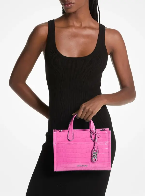 Michael Kors Gigi Small Crocodile Embossed Leather Messenger Bag