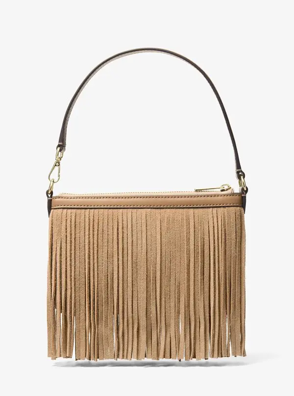Michael Kors Studded Fringed Polyester Microsuede Wristlet