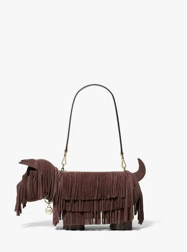 Michael Kors Scottie Dog Small Suede Shoulder Bag