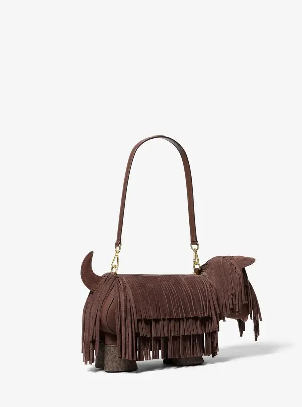 Michael Kors Scottie Dog Small Suede Shoulder Bag