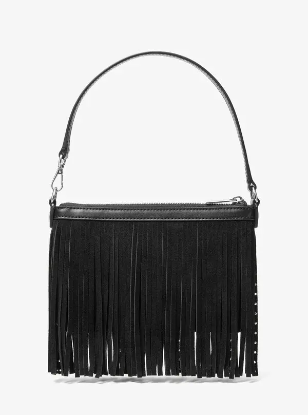 Michael Kors Jet Set Travel Small Studded Fringed Polyester Microsuede Wristlet