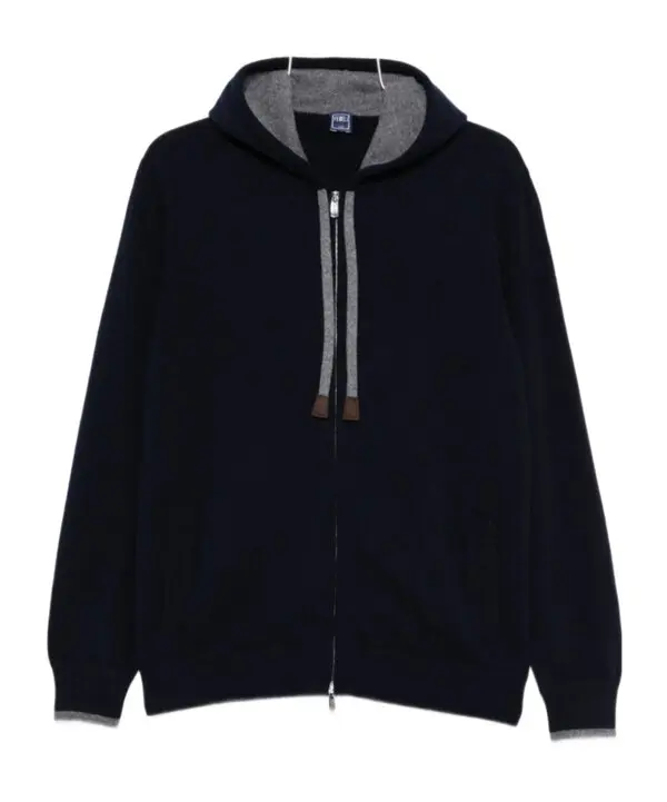 Fedeli Zip-up Drawstring Knitted Hoodie