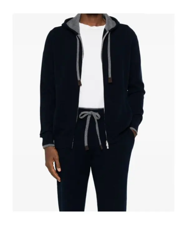 Fedeli Zip-up Drawstring Knitted Hoodie