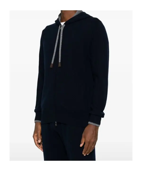 Fedeli Zip-up Drawstring Knitted Hoodie