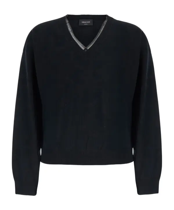 Fabiana Filippi Trim V-neck Jumper - Black