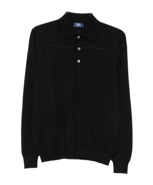 Fedeli Long-sleeve Polo Sweater - Black