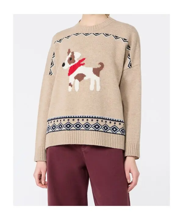 Max Mara Loose Jumper In Wool Jacquard Sand