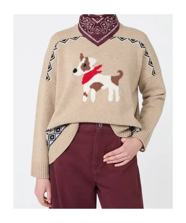 Max Mara Loose Jumper In Wool Jacquard Sand