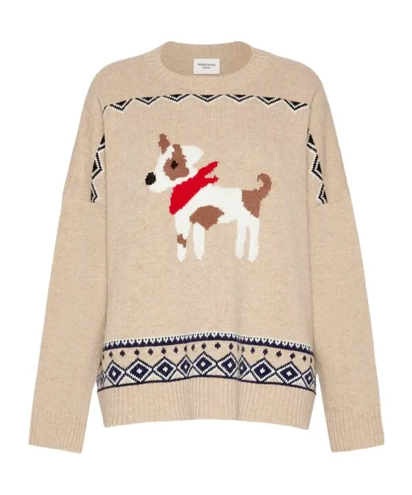 Max Mara Jacquard Dog Motif Jumper - Sand-colored