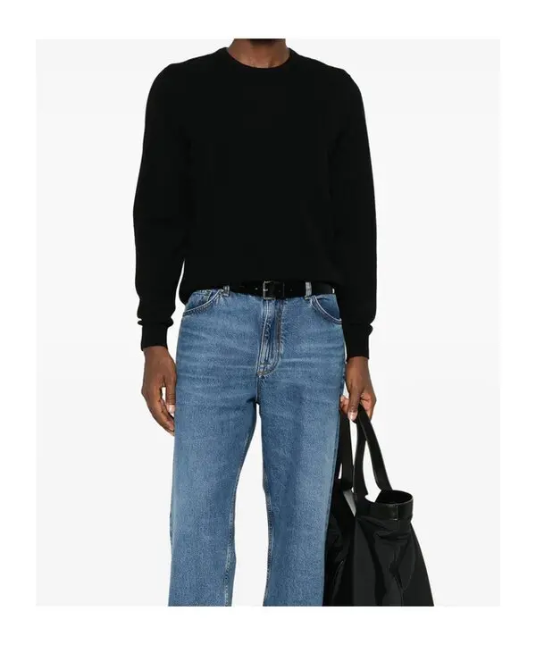 Fedeli Crew Neck Long Sleeve Fine Knit Sweater - Black