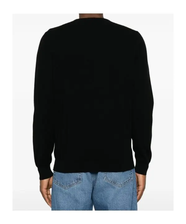 Fedeli Crew Neck Long Sleeve Fine Knit Sweater - Black