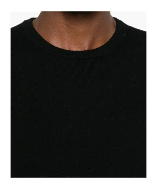 Fedeli Crew Neck Long Sleeve Fine Knit Sweater - Black