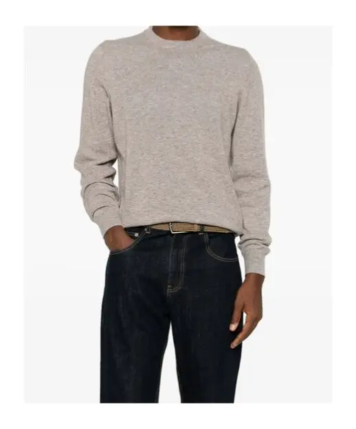 Fedeli Fine Knit Crew Neck Long Sleeve Sweater - Taupe