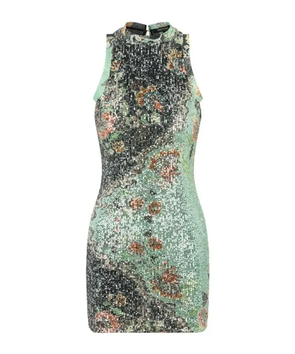 Roberto Cavalli Sequin-embellished Floral-print Mini Dress - Green/black