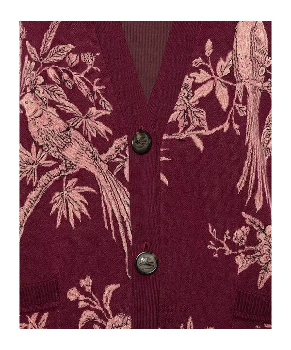 Etro Floral-jacquard V-neck Cardigan - Burgundy
