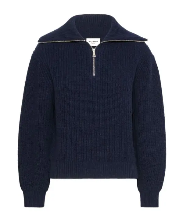 Max Mara Wool Zip-up Roll-neck Jumper Navy