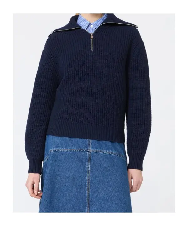 Max Mara Wool Zip-up Roll-neck Jumper Navy