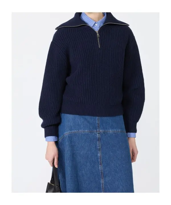 Max Mara Wool Zip-up Roll-neck Jumper Navy