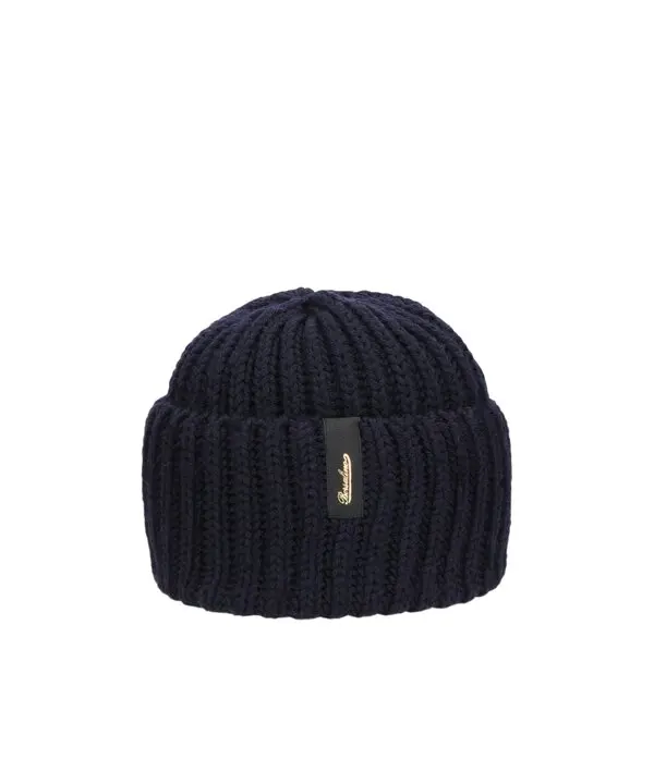 Borsalino Logo Patch Ribbed Knitted Beanie