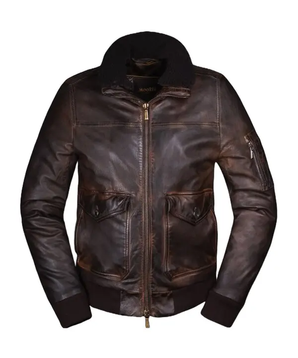 MOORER Long-sleeved Leather Jacket