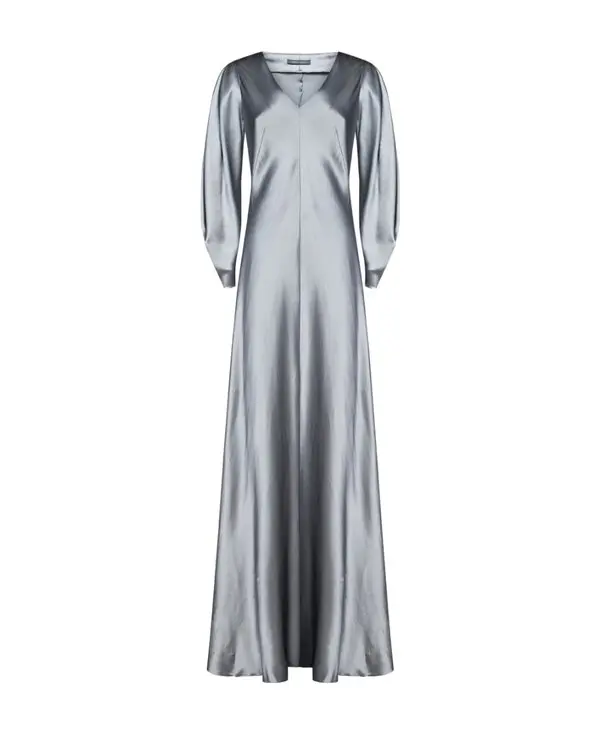 Alberta Ferretti Satin Long-sleeve Gown