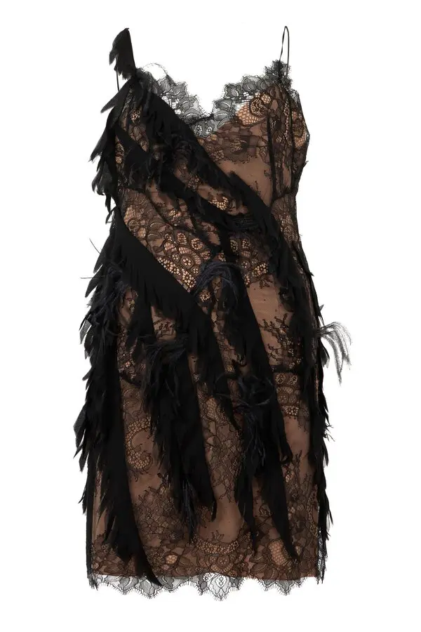 Alberta Ferretti Feather Embellished Spaghetti Strap Mini Dress - No