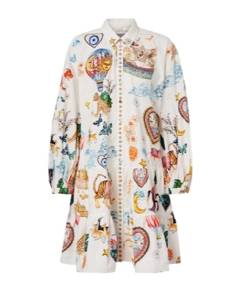 Camilla Printed Embellished Cotton Minidress