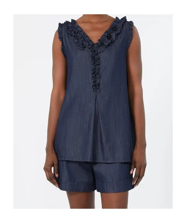 Max Mara Sleeveless Cotton Denim Top