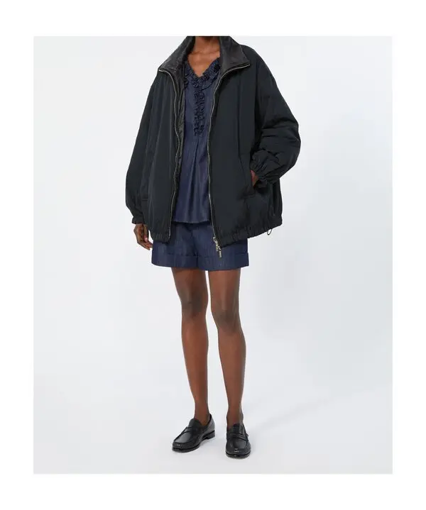 Max Mara Sleeveless Cotton Denim Top With Ruffle Detail - Midnight Blue