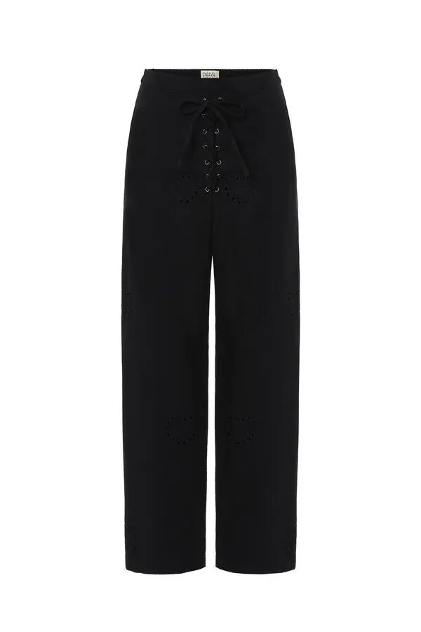 PAR Y ESCALA SL Rafaela Cotton Trousers With Cutwork Lace-up Detail