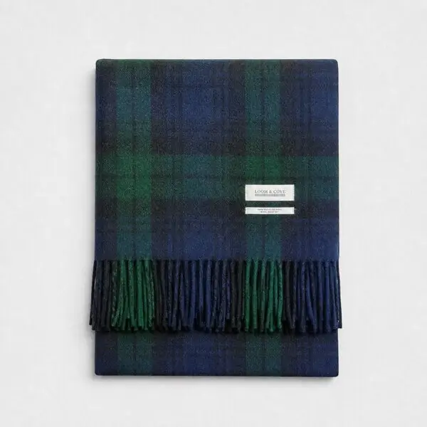 LOOM & COVE Blackwatch 100% Recycled Wool Tartan Blanket - Green