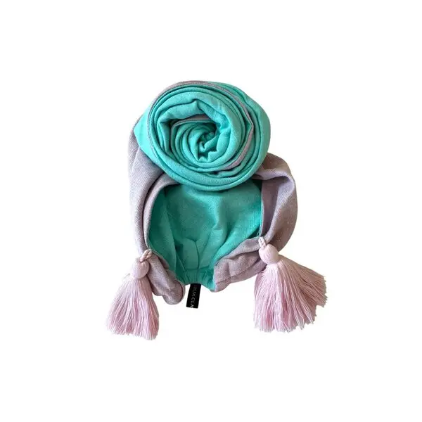 JULIA CLANCEY Blue / Pink Edith Aqua Pink Reversible Tassels Turban