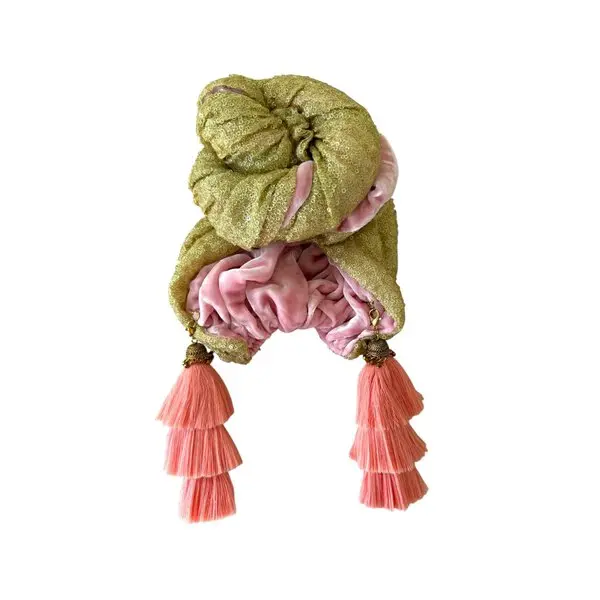JULIA CLANCEY Gold / Pink Edith Glitz Shimmy Pink Peach Swinglette Turban - Gold/pink