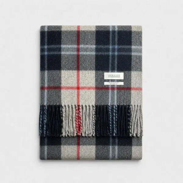 LOOM & COVE Douglas Navy 100% Recycled Wool Tartan Blanket - Blue