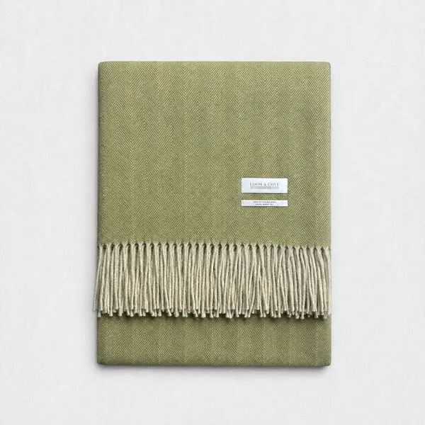 LOOM & COVE Herringbone 100% Recycled Wool Tartan Blanket - Green
