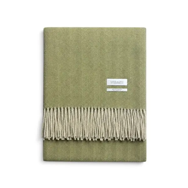 LOOM & COVE Herringbone 100% Recycled Wool Tartan Blanket - Green